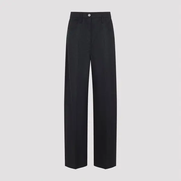 Prada Virgin Wool Straight Leg Trousers - Grey