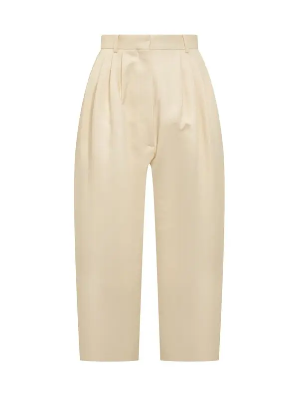 CALCATERRA Pleated Cotton Blend Trousers - Ecru
