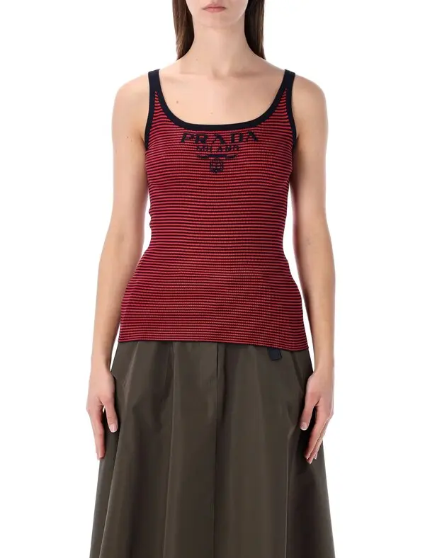 Prada Striped Knit Tank Top - Blue+red