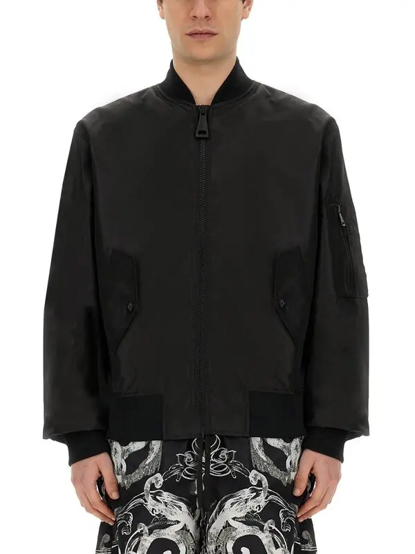 Versace Logo Bomber Jacket With Long Sleeves - Black