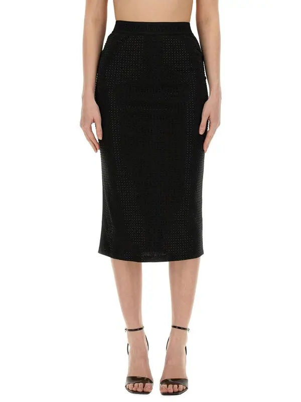 Versace Crystal Embellished Midi Skirt - Black