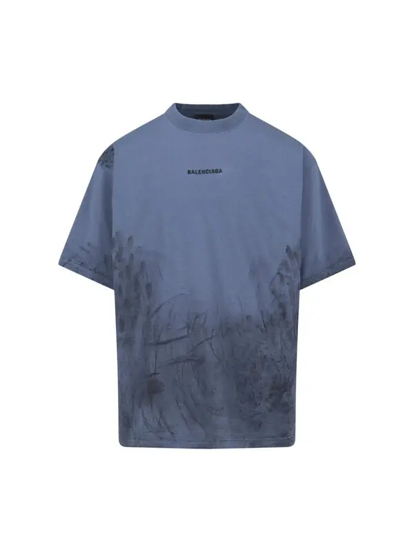 Balenciaga Cotton T-shirt With Printed Detail - Blue