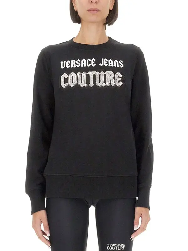 Versace Hoodie With Embellished Logo - Black