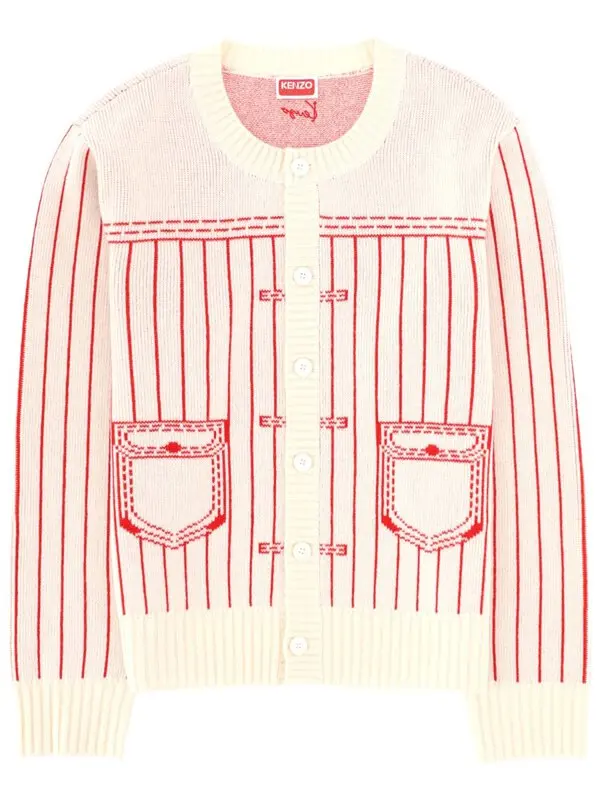 Kenzo Striped Button-front Cardigan With Pocket Detail - White