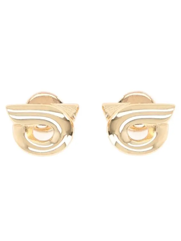 FERRAGAMO Brass Logo Stud Earrings - Gold