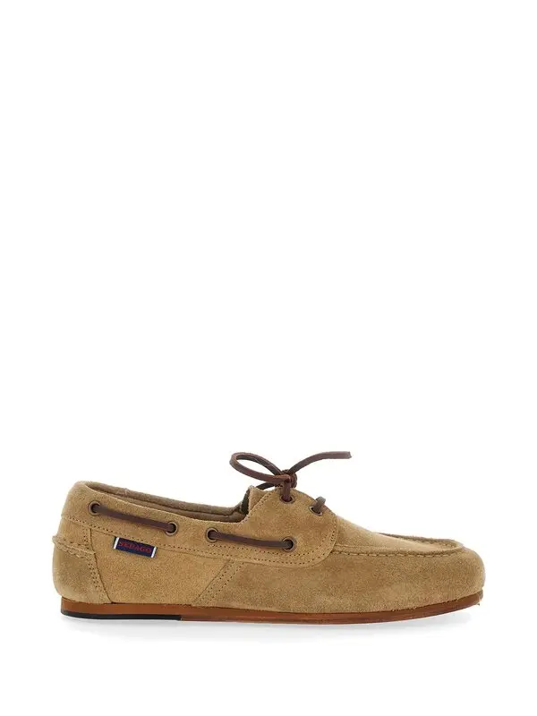 SEBAGO Suede Boat Loafer With Leather Laces And Classic Sole