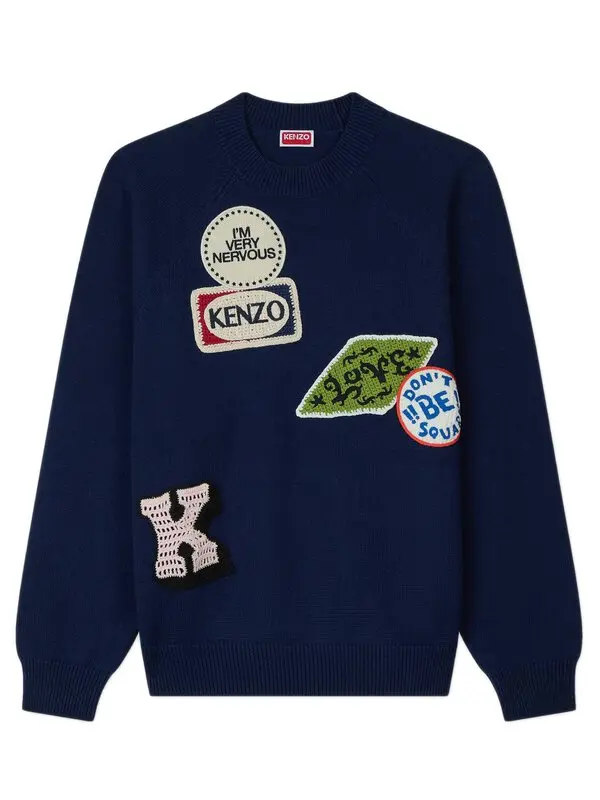 Kenzo Embroidered Badge Crew Neck Sweater - Blue