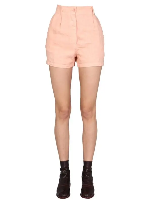 Aspesi Wide Leg Linen Shorts With Belt - Powder