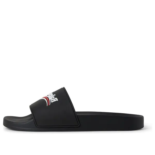 Balenciaga Political Logo Pool Rubber Slides - Blkwhtrd