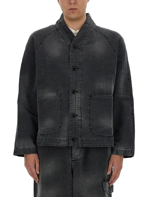 You Must Create Cotton And Linen Stand Collar Jacket - Black