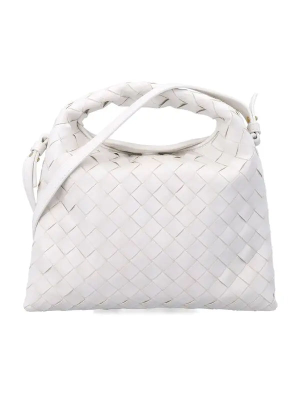 Bottega Veneta Mini Hop Leather Crossbody Bag With Intrecciato Weave - White