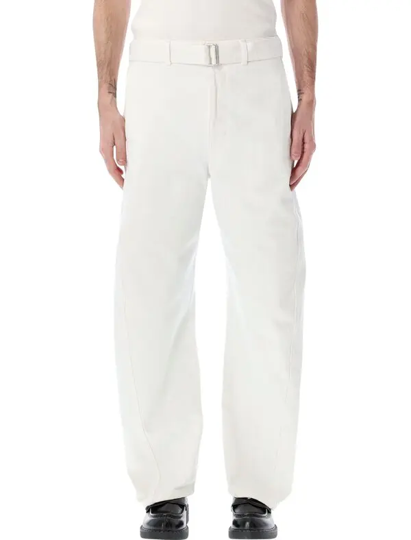 LEMAIRE Twisted Belted Pants In Bleached Heavy Denim - Milk