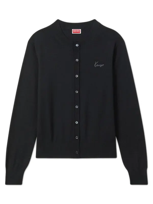 Kenzo Knitted Buttoned Sweater With Archive Embroidery - Nero