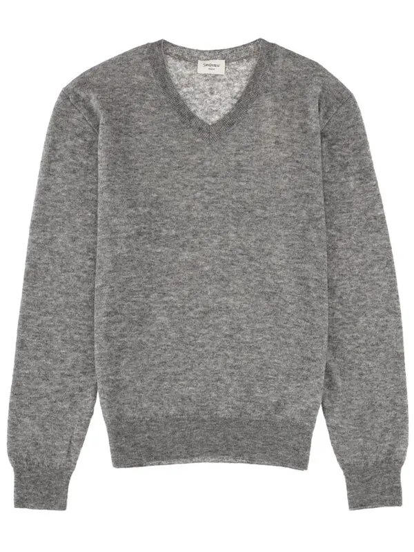 Saint Laurent V-neck Cashmere Silk Sweater - Grey