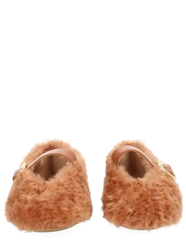 FERRAGAMO Faux Fur Mule Flats - Beige