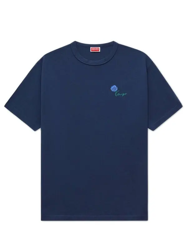 Kenzo Round Neck Graphic Tee In Medium - Blu