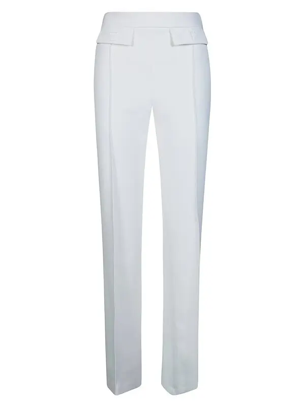 Elisabetta Franchi Double Stretch Crêpe Trousers With Embroidered Logo - Beige