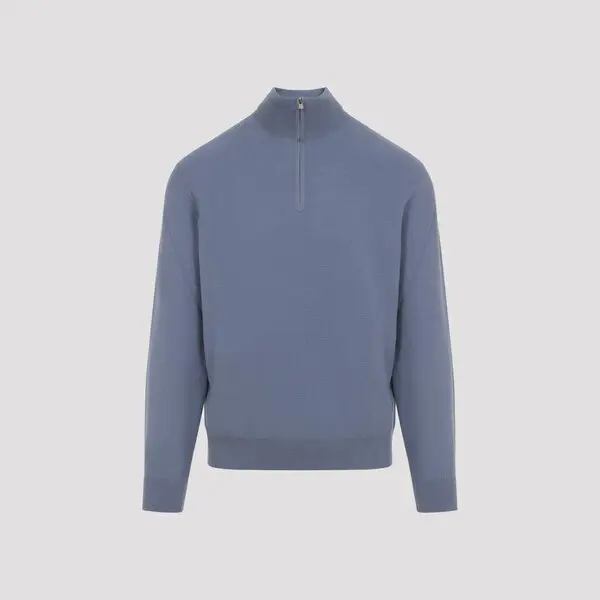 Ralph Lauren Purple Label Piqué-knit Wool Quarter-zip Sweater - Blue