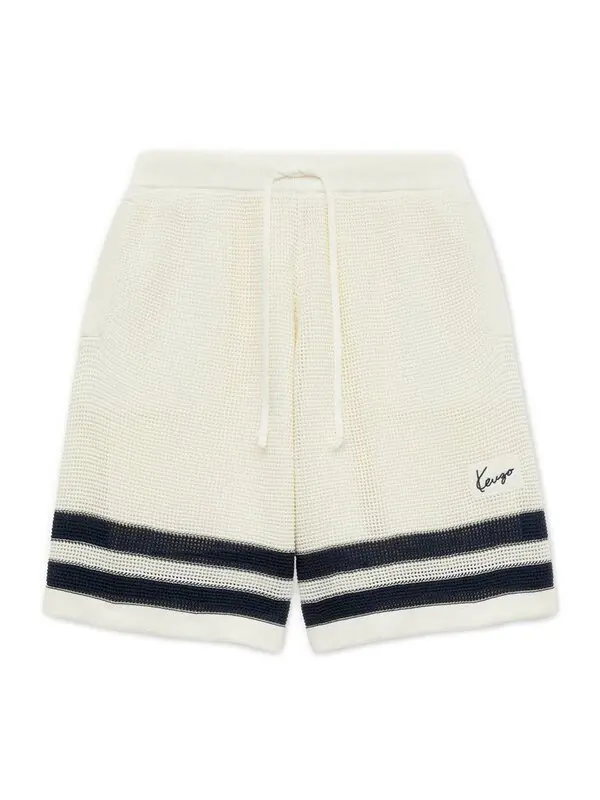 Kenzo Athletic Shorts With Embroidered Logo And Striped Hem - Bianco