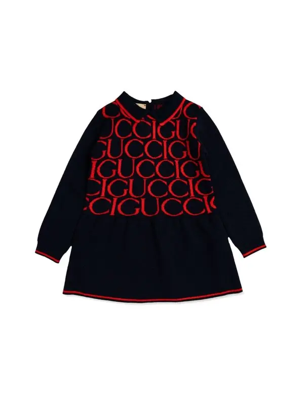 Gucci Logo Jacquard Long Sleeve Dress - Red