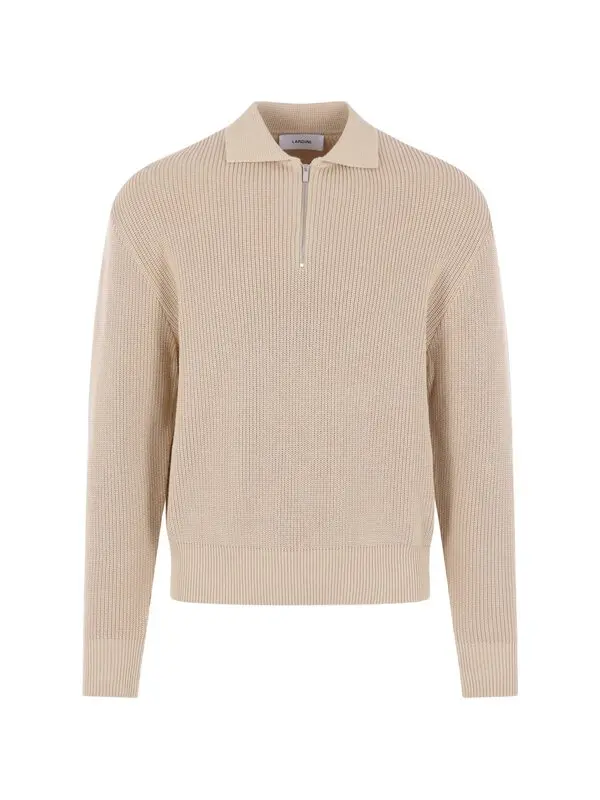 LARDINI Ribbed Knit Half-zip Sweater Size