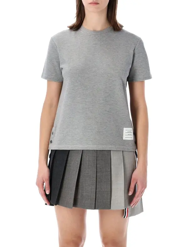 Thom Browne Name Tag" Piqué Cotton T-shirt - Lt Grey