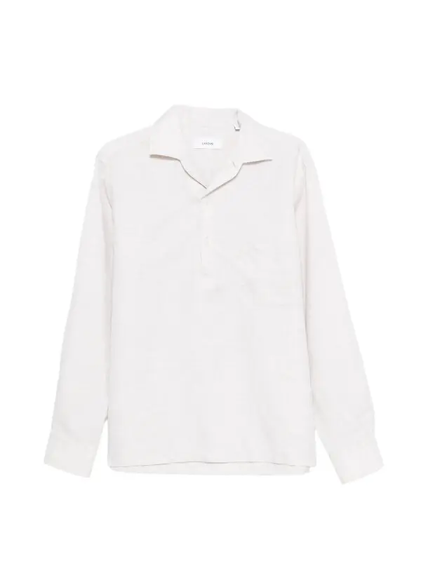 LARDINI Long-sleeved Polo Shirt With Front Buttoning And Chest Pocket - Beige