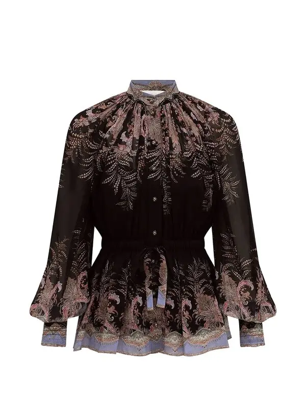Zimmermann Printed Viscose Blouse With Self-tie Waist - Nero
