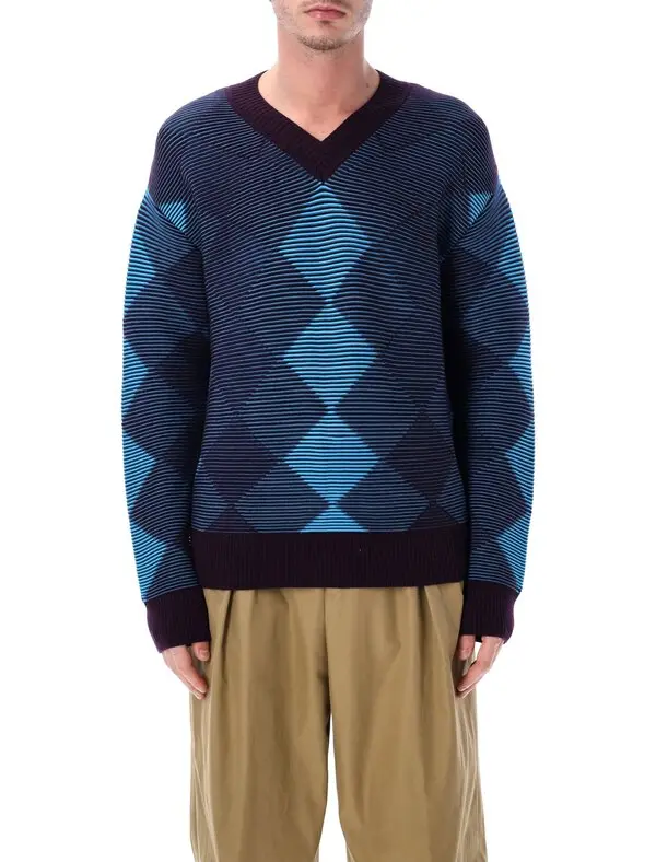 Dries Van Noten Argyle V-neck Pullover - Turquoise