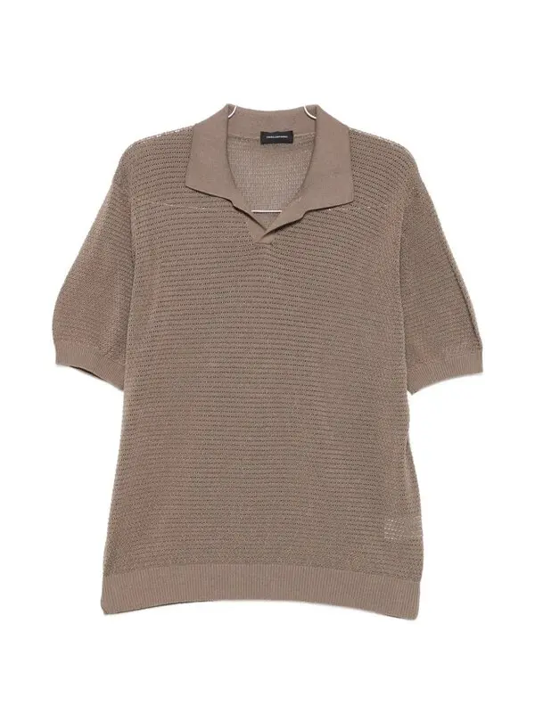 Tagliatore Cotton V-neck Polo Shirt For Short Sleeves - Brown