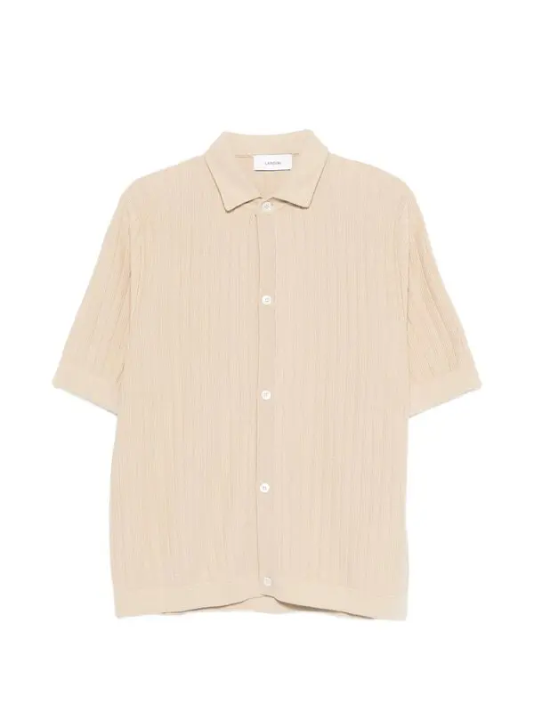 LARDINI Short Sleeve Button-up Shirt Size - Beige