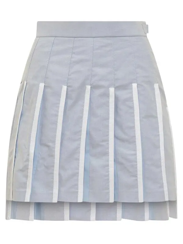 Thom Browne Pleated Mini Skirt With Striped Trim - Lightblue