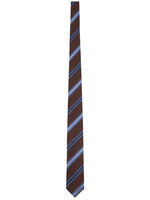 FERRAGAMO Striped Neck Tie - Brown