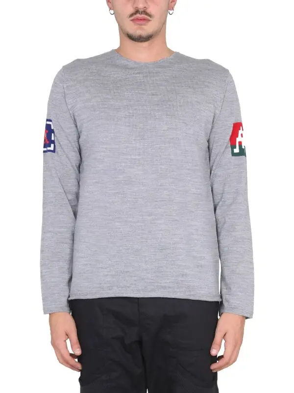 Comme Des Garçons Graphic Knit Wool Pullover - Grey