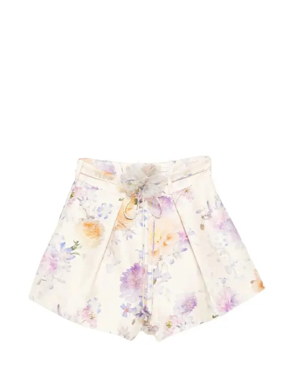Zimmermann High-rise Pintuck Shorts With Floral Belt - Multicolor