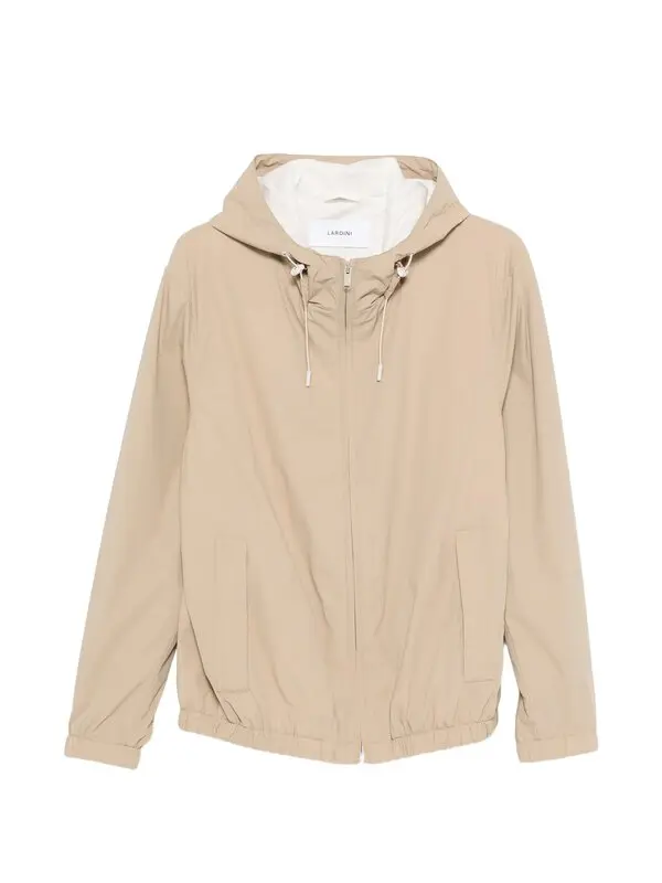 LARDINI Zip-up Jacket With Drawstring Hood - Beige