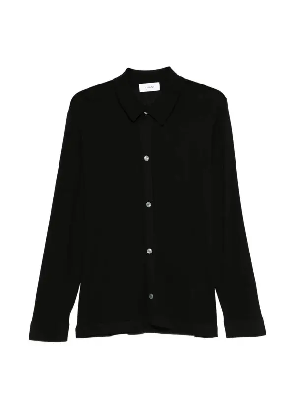 LARDINI Silk Button-up Long Sleeve Shirt Size - Black