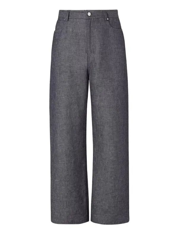 Fendi Wide Leg Linen Cotton Silk Blend Pants - Navy