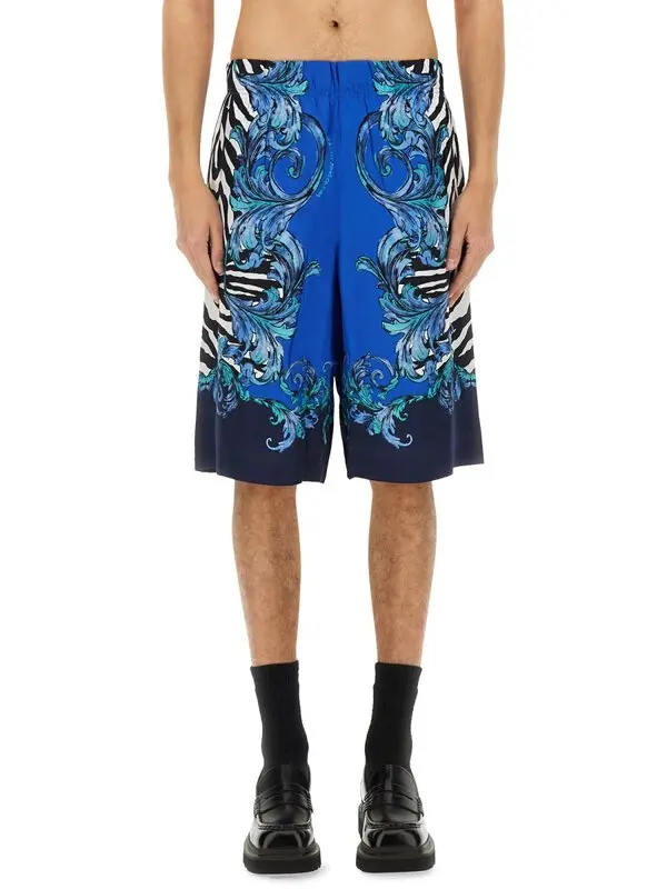 Versace Barocco Print Viscose Mini Shorts - Blue
