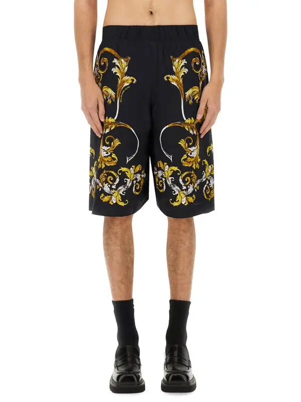 Versace Baroque Outline Print Viscose Shorts - Black