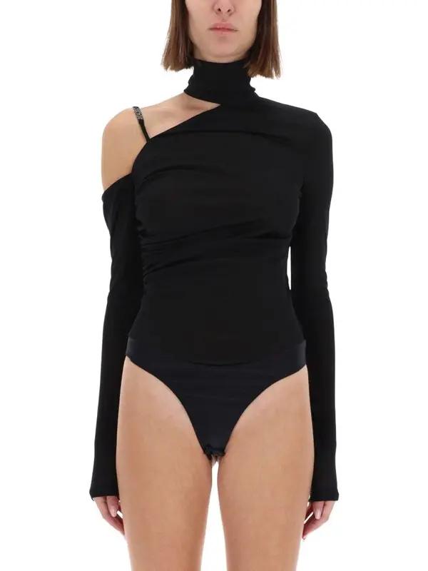 Versace Asymmetrical One-shoulder Body Top - Black