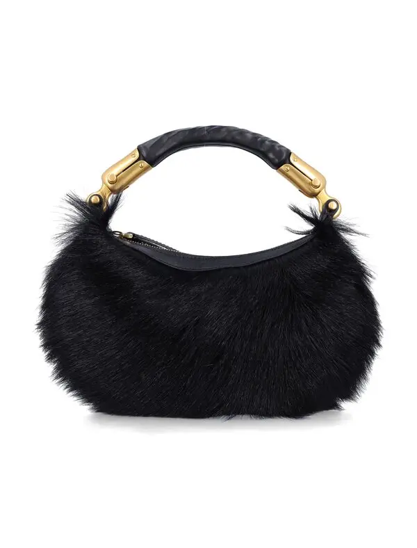 Balmain Genuine Fur Handbag With Leather Handle