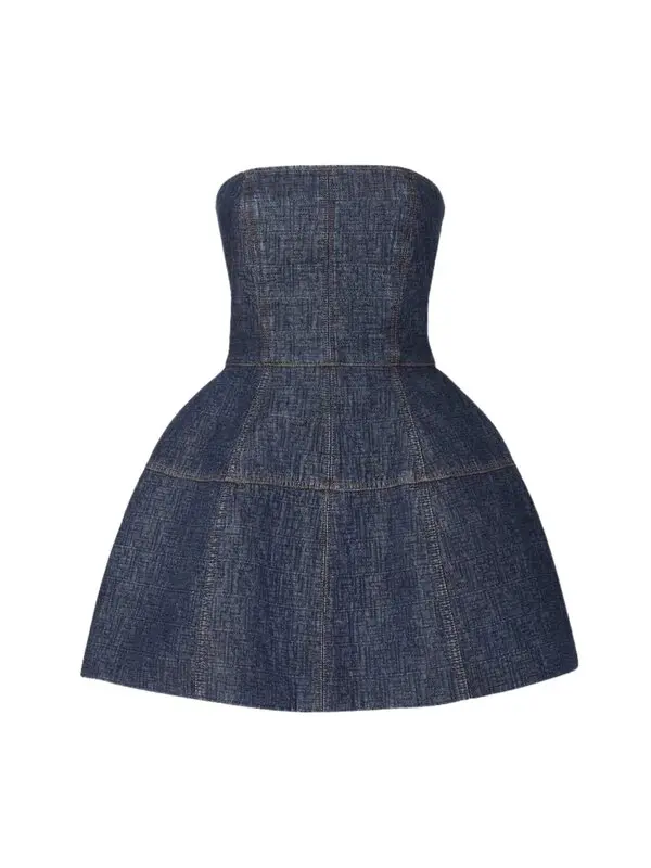 Fendi Strapless Mini Bustier Dress With Balloon Skirt - Navy