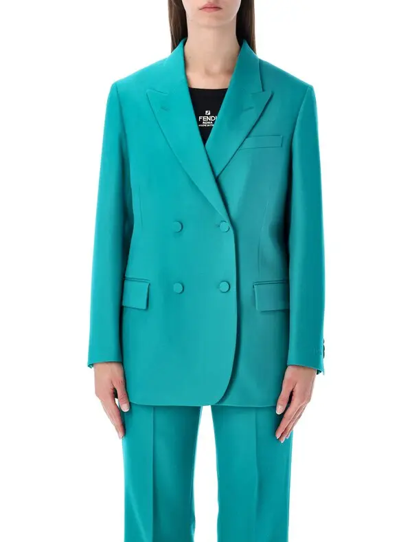 Fendi Double-breasted Wool Blazer - Turquoise