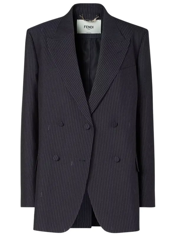 Fendi Double-breasted Pinstripe Blazer - Blue