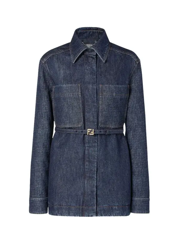 Fendi Quilted Cotton Belted Shirt Jacket With Maxi Pockets - Navy