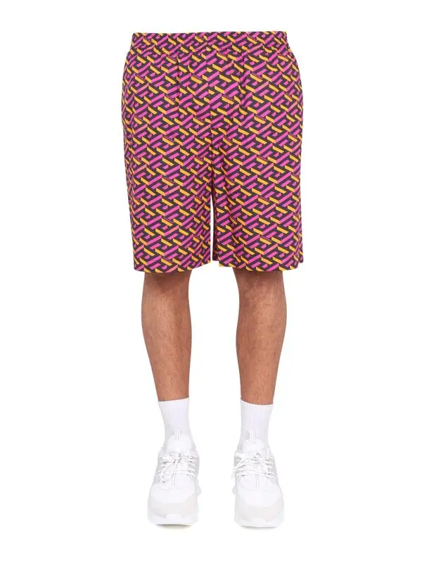 Versace La Greca Print Silk Shorts - Multicolour