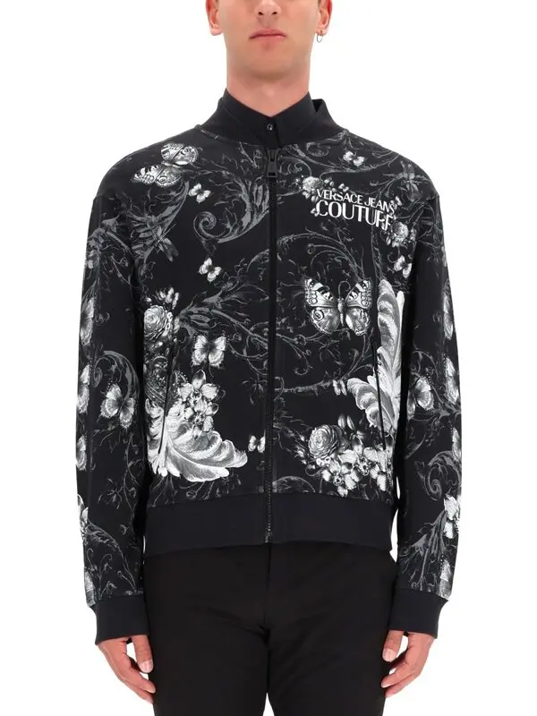 Versace Floral Print Zip-up Bomber Jacket - Black