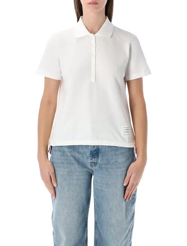 Thom Browne Piqué Rwb Stripe Relaxed Fit Polo - White