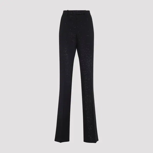 TOM FORD Sequined Wool Blend Crepe Tailored Straight Leg Pants - Black
